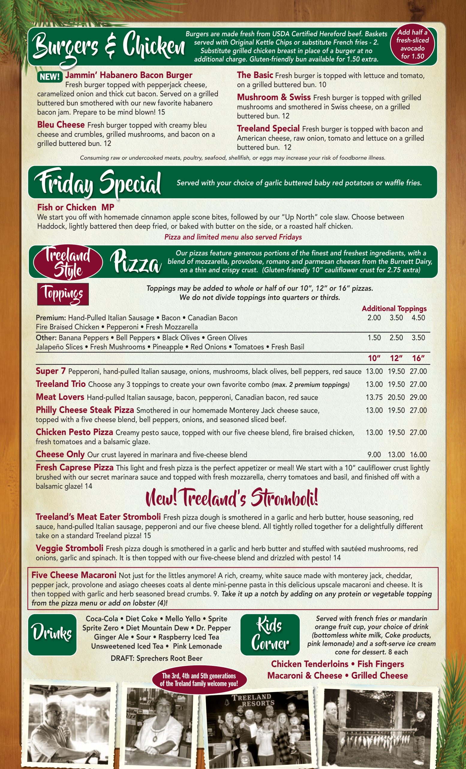 Northwoods Dining - Treeland's | Restaurant | Burgers | Pizza
